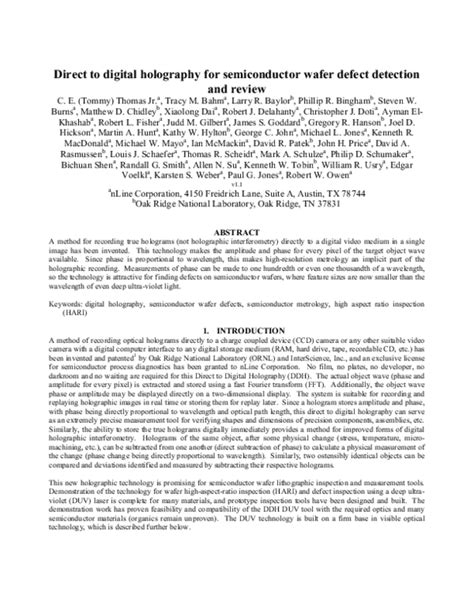 Pdf Direct To Digital Holography For Semiconductor Wafer Defect