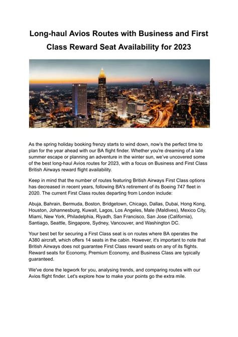 Ppt Long Haul Avios Routes With Business And First Class Reward Seat