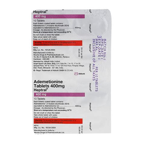 Heptral 400mg Tablet 10 S Price Uses Side Effects Netmeds