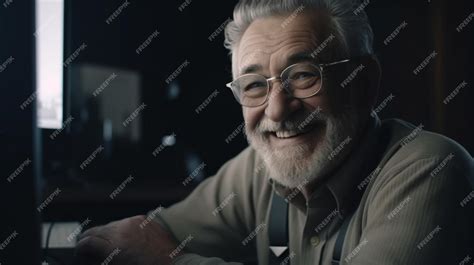 Premium Ai Image Happy Grandpa Smiling Using A Computer