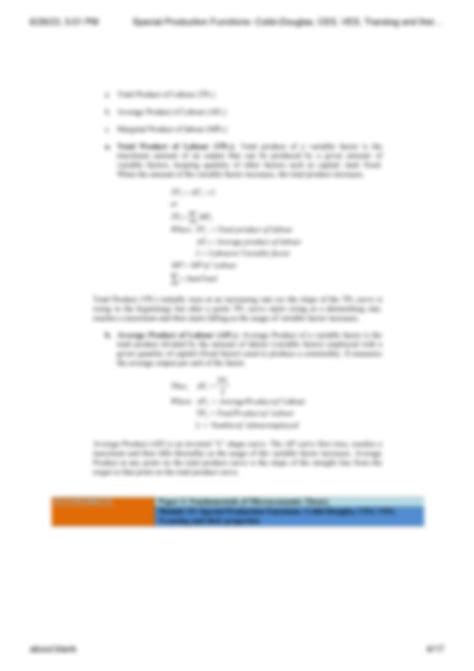 SOLUTION Special Production Functions Cobb Douglas Ces Ves Translog