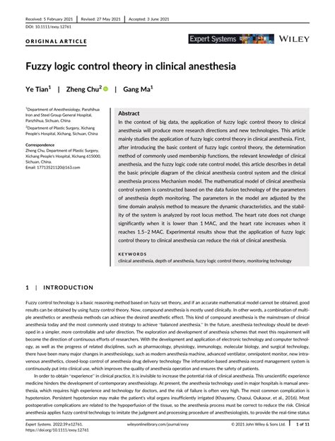 Fuzzy Logic Control Theory In Clinical Anesthesia