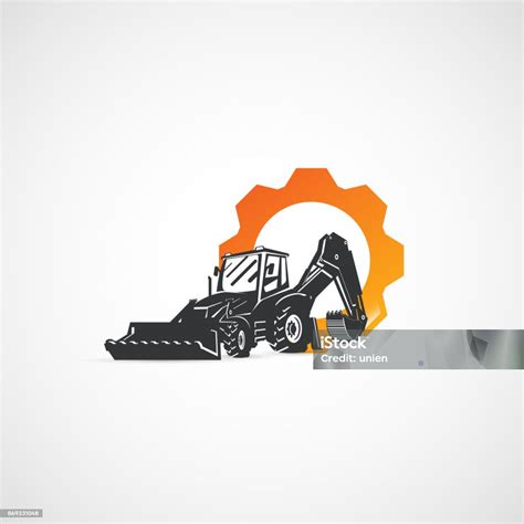 向量挖掘機和齒輪 建築設備向量圖形及更多反鏟式挖土機圖片 反鏟式挖土機 商業金融與工業 器材 Istock