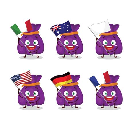 Purple Candy Sack Cartoon Character Bring The Flags Of Various Countries 22419930 Vector Art At