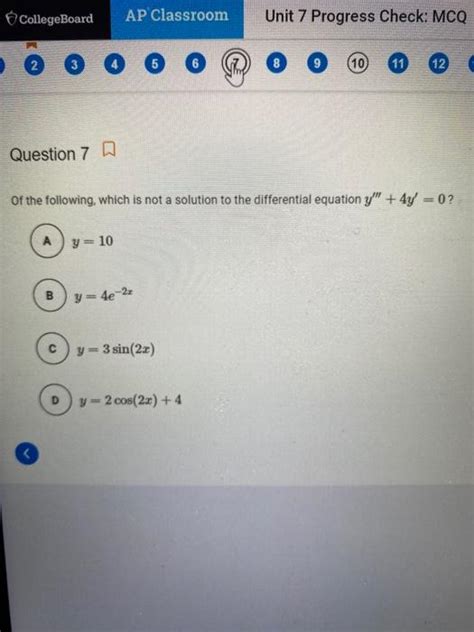 Solved CollegeBoard AP Classroom Unit Progress Check MCQ Chegg