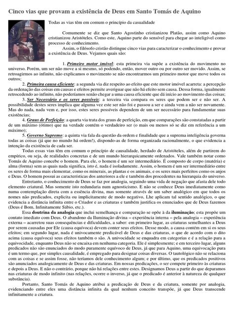 Cinco Vias Que Provam A Existência De Deus Em Santo Tomás De Aquino