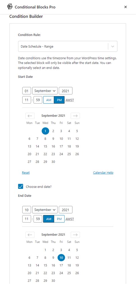 how to set conditional widgets with wordpress blocks