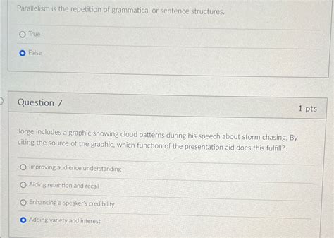 Solved Parallelism Is The Repetition Of Grammatical Or Chegg