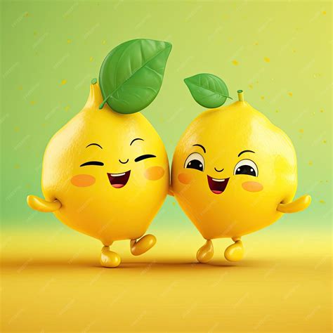 Animated Lemon Characters Holding Their Hands Together In The Style Of