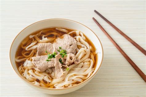 Homemade Udon Noodles With Pork In Soy Or Shoyu Soup Stock Image