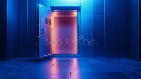 Open Vault Door With Futuristic Lighting In A Dark Room Stock