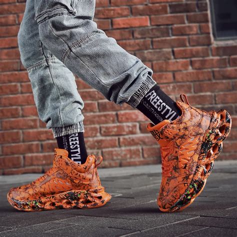 Best Fashion Mens Hip Hop Street Dance Shoes Graffiti High Top Chunky