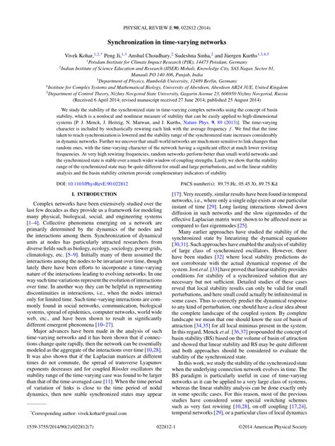 Pdf Synchronization In Time Varying Networks