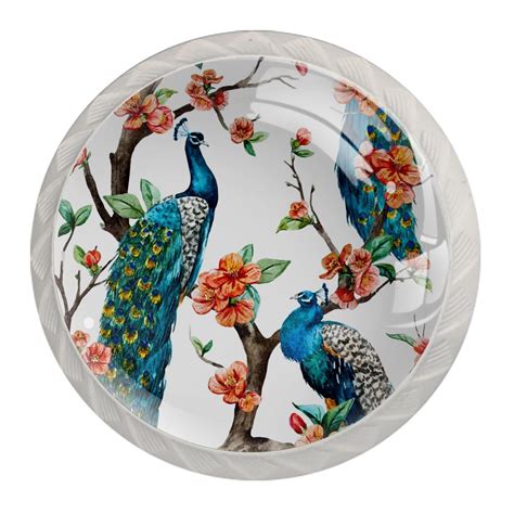 4 Pcs Peacock Knobs For Kitchen Cabinet Cupboard Dresser Bookcase Drawer Pulls Handles Round