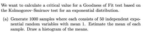 Solved B Perform A Ks Test On Each Sample Against The Null