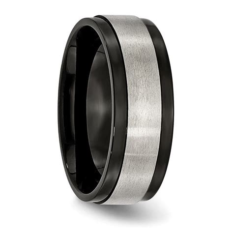 Buy Stylish 8mm Chiseled Titanium Band With Black Ip Coating Luxury