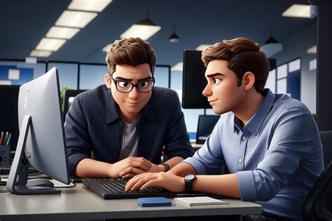 Premium Photo Young Programmer At Computer And Boss Chief Talking In