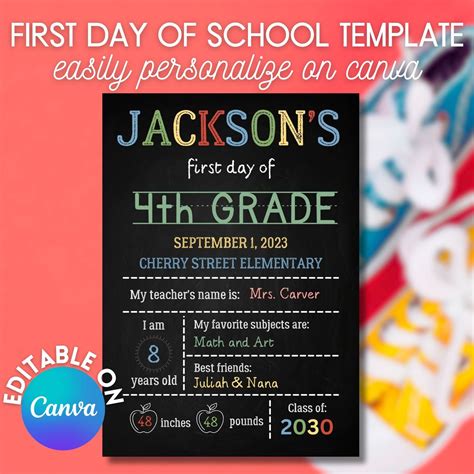 Editable First Day Of School Sign Template Customize With Etsy