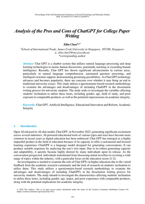 Pdf Analysis Of The Pros And Cons Of Chatgpt For College Paper Writing