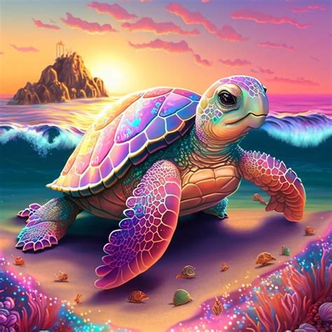 Premium Photo Turtle On The Beach With Sunset And Seaweed Generative Ai