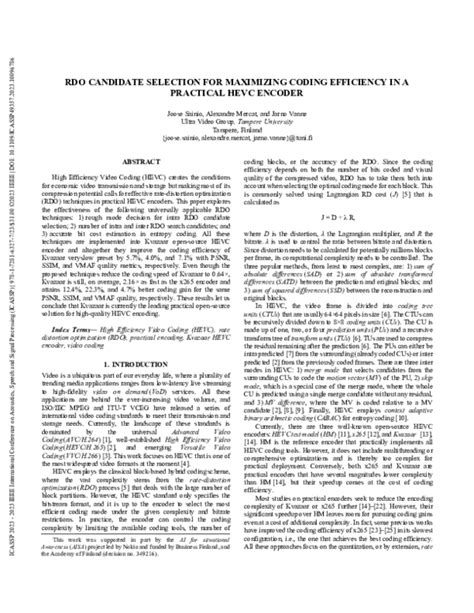 Pdf Rdo Candidate Selection For Maximizing Coding Efficiency In A