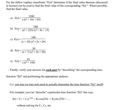 solved for the follow laplace transforms f s determine