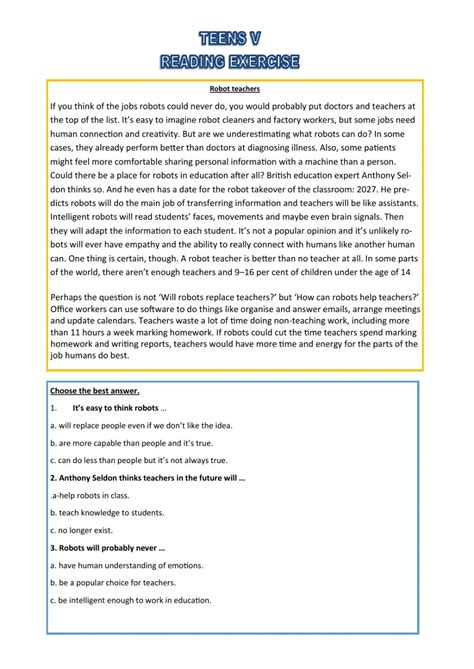 Printable Adult Esl Reading Comprehension Worksheets
