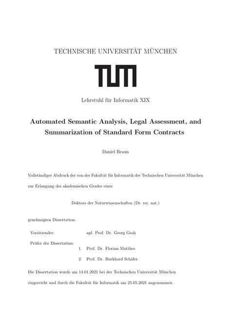 Pdf Automated Semantic Analysis Legal Assessment And Summarization Of Standard Form Contracts