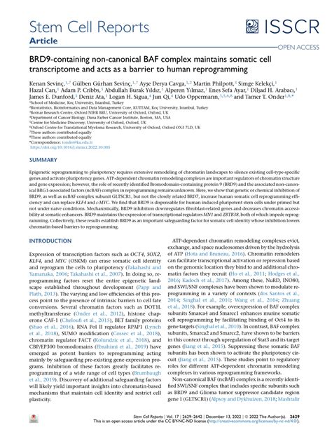 Pdf Brd9 Containing Non Canonical Baf Complex Maintains Somatic Cell