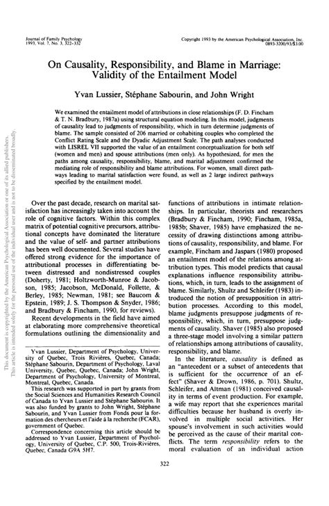 On Causality Responsibility And Blame In Marriage Validity Of The Entailment Model Request Pdf