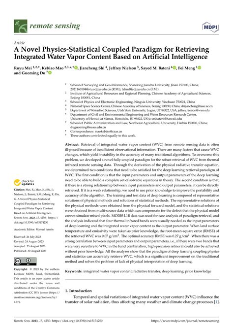 Pdf A Novel Physics Statistical Coupled Paradigm For Retrieving Integrated Water Vapor Content
