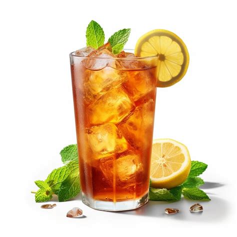 Premium Ai Image A Glass Of Iced Tea With Ice And Lemon Slices