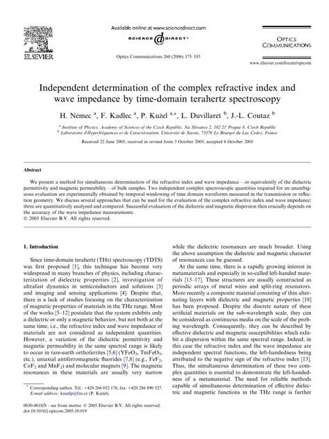 Pdf Independent Determination Of The Complex Refractive Index And