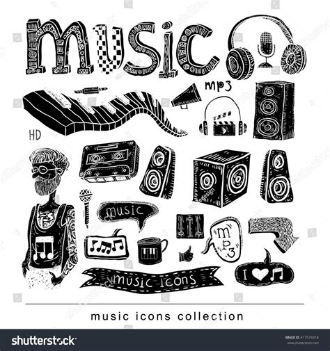 Music Doodle Collection Hand Drawn Illustration Stock Vector Royalty Free Shutterstock