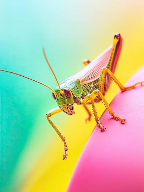 Grasshopper Isolated On Colorful Background Premium Ai Generated Image