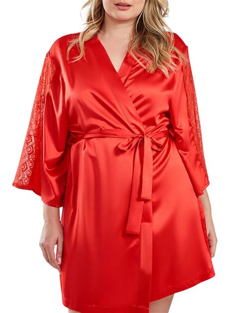 Plus Size Sheer Lace Robe Black Icollection Hauteflair