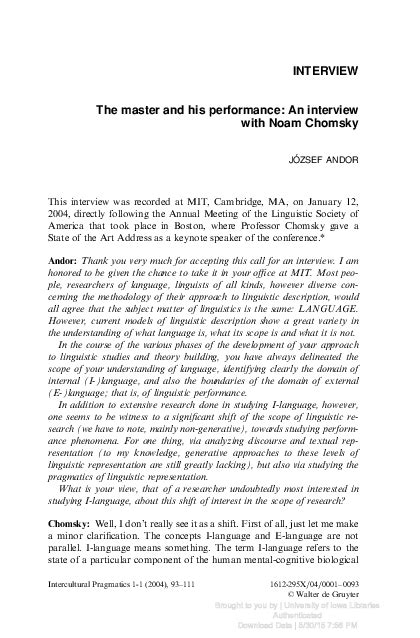 Pdf The Master And His Performance An Interview With Noam Chomsky