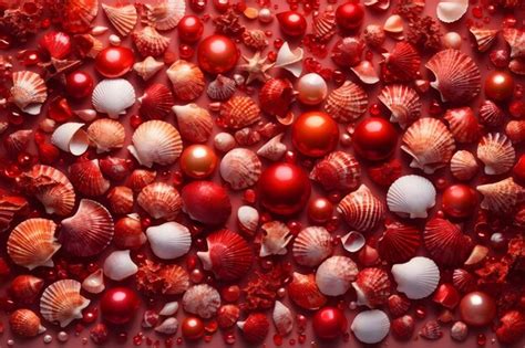 Fondo De Pantalla De Hermosas Conchas Marinas Fondo De Perlas Rojas Y