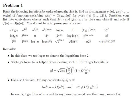 Solved Problem Rank The Following Functions By Order Of Chegg