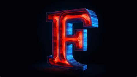 รูปพื้นหลังตัวอักษรสีน้ำเงินไฟฟ้าที่มีตัวพิมพ์ใหญ่สีแดงนีออน F ใน 3