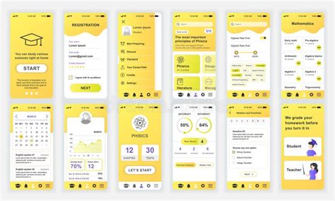 set of ui ux gui screens education app flat design template for