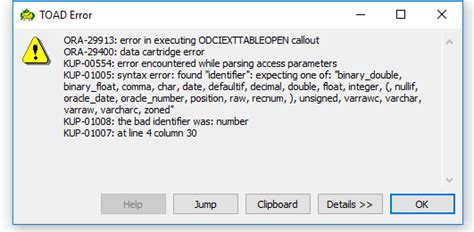 External Table Data Error In Toad For Oracle Stack Overflow