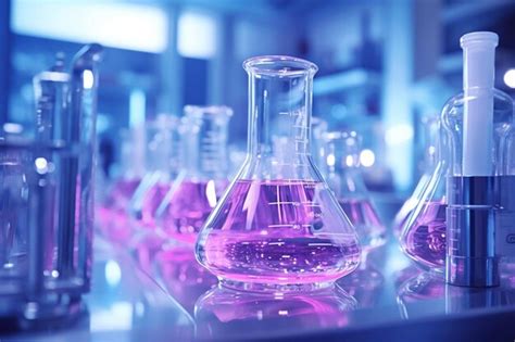 Premium Photo Laboratory Glassware With Blue Liquid Science Research