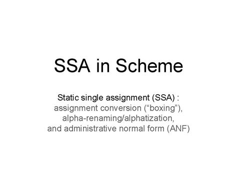 Ssa In Scheme Static Single Assignment Ssa Assignment