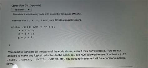 solved question 3 10 points translate the following code