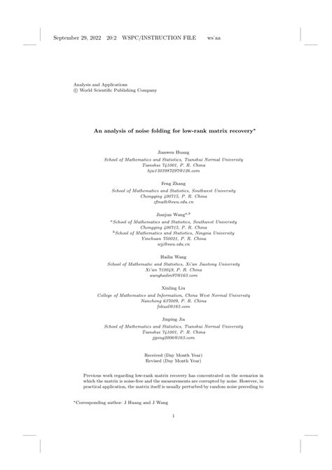 Pdf An Analysis Of Noise Folding For Low Rank Matrix Recovery