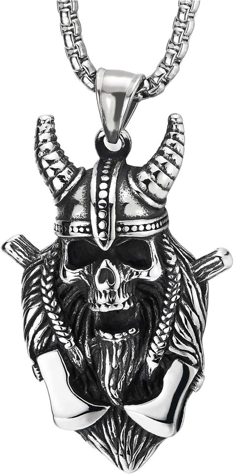 COOLSTEELANDBEYOND Men Steel Vintage Viking Helmet Horn Ax Pirate Skull