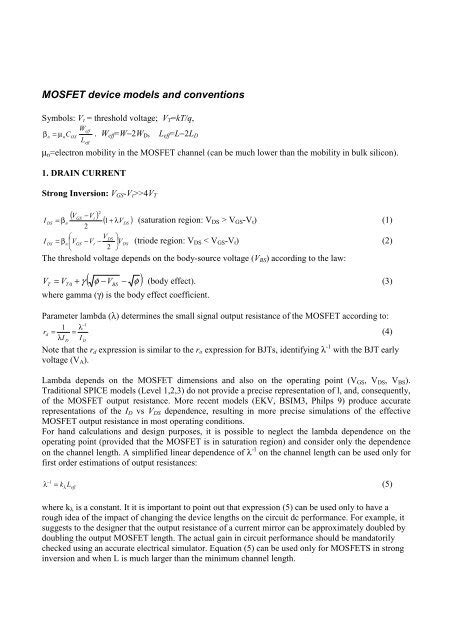 MOSFET Device Models And Conventions