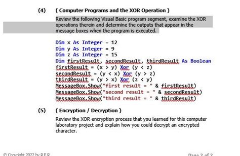 Solved Review The Following Visual Basic Program Segment