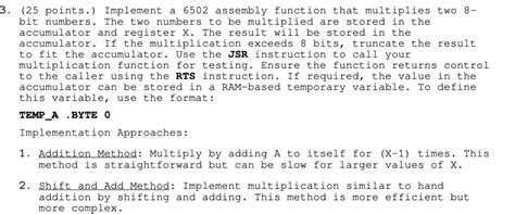 Solved 25 Points Implement A 6502 Assembly Function That